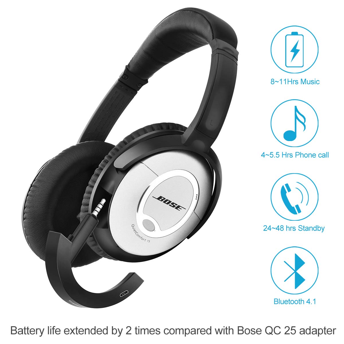 Tranesca Compatible Bluetooth Adapter Receiver for Bose quietcomfort 15 Headphone (Black)