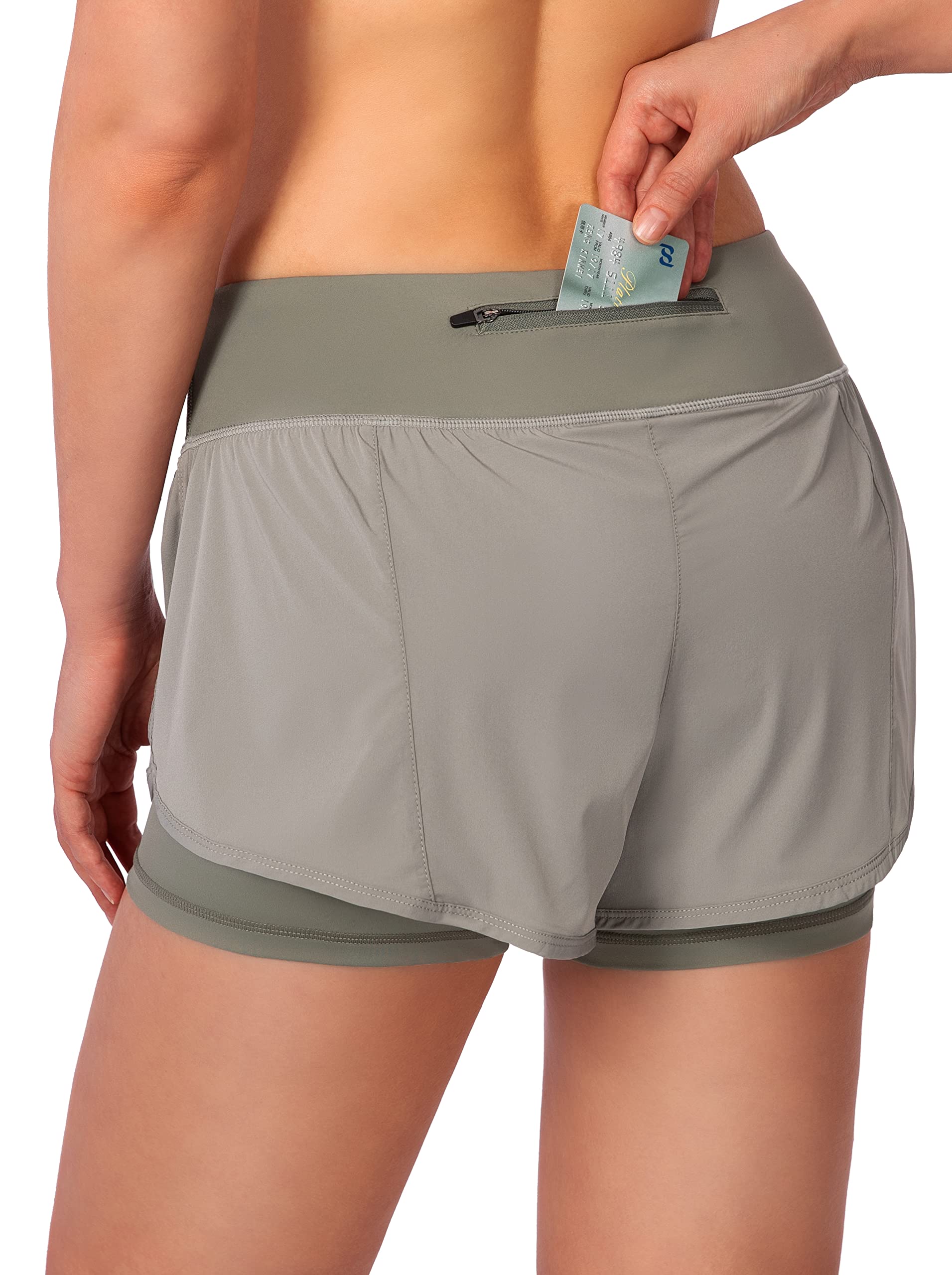 Soothfeel Women's 2 in 1 Running Shorts Workout Athletic Gym Yoga Shorts for Women with Pockets Green