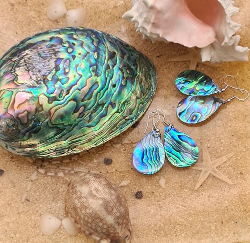 Swimmi Iridescent Paua Abalone Shell Earrings, Teardrop Natural Abalone Earrings for Women, Handmade Dangle Drop Seashell Earrings Fashion Jewelry BA196