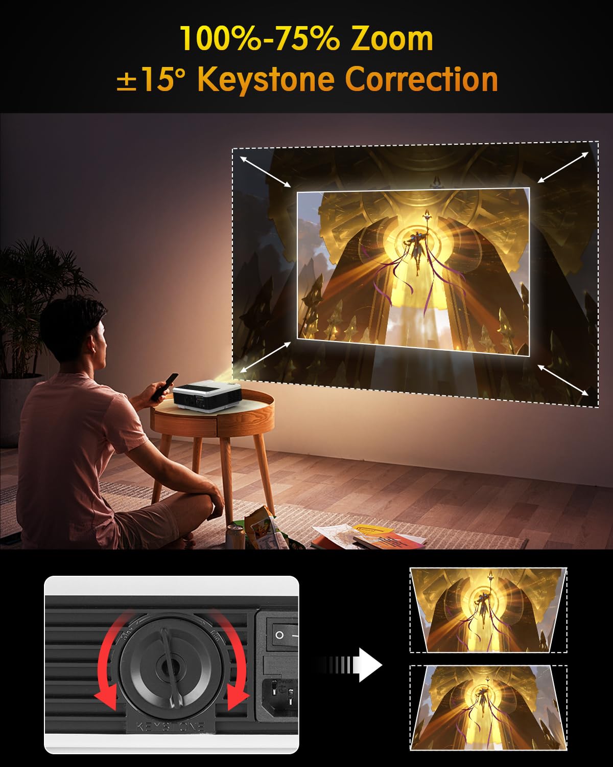 ZCGIOBN Mini 4K Projector Auto Focus Auto Keystone, Native 1080P Smart Projectors WiFi 6 and Bluetooth, Portable Movie Outdoor Projector Android OS for 5000+ Apps Netflix Prime Video, 2+16G Memory