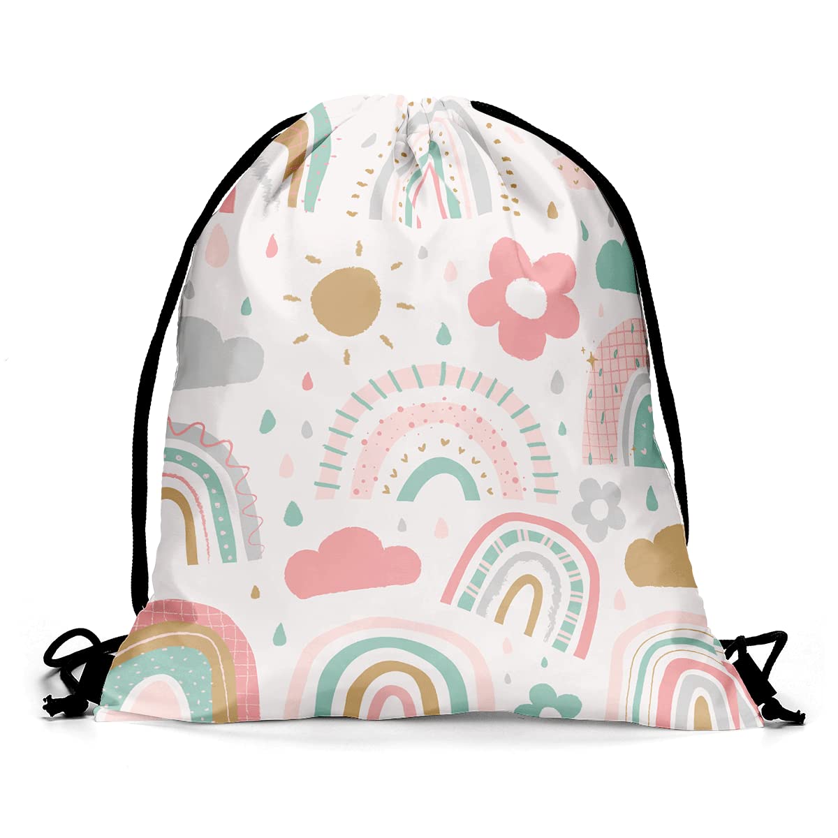 zcyxuuw Drawstring Backpack Drawstring Bag String Bag Cinch Bag Sackpack Gym Sports Travel Backpack for Women Men Lightweight Yoga Dance Bag Boho Rainbow Feather Butterfly Flower Decor