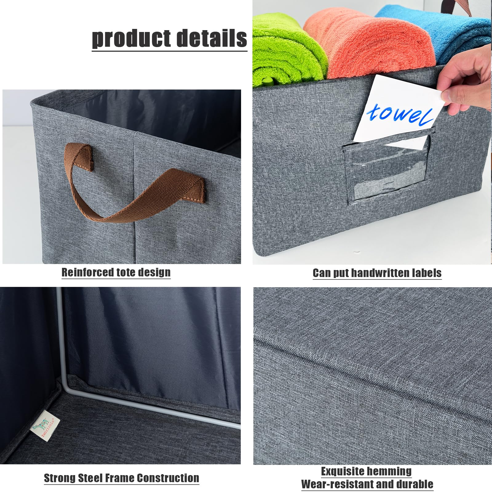 zebricolo 2-Pack | storage baskets for shelves | 16.6"| large storage baskets |2 with Double Label | closet baskets and bins for shelves | Big and deepl | rectangle storage basket |Grey