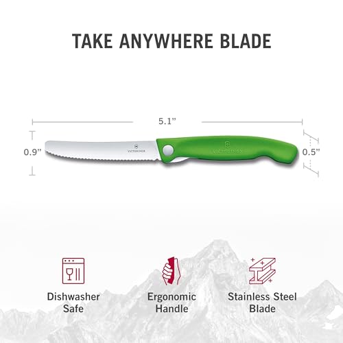 Victorinox Swiss Classic Foldable Paring Knife, Wavy Edge Green 4.3 in
