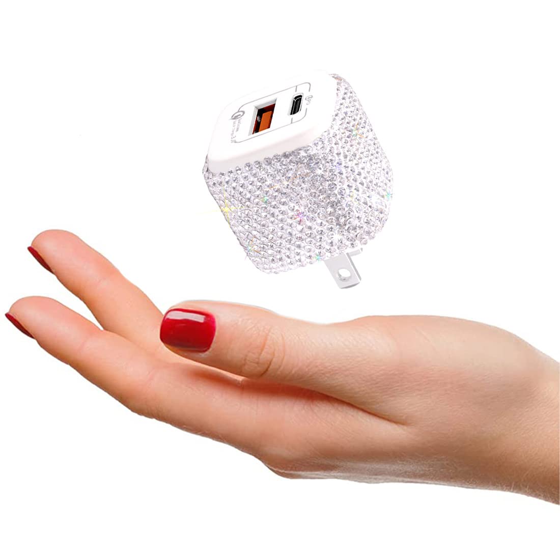 USB C Wall Charger 20W Bling PD & QC 3.0 2 Port Charger with 20W Mini USB-C Power Adapter Compatible with iPhone iPad AirPods Samsung Galaxy and More