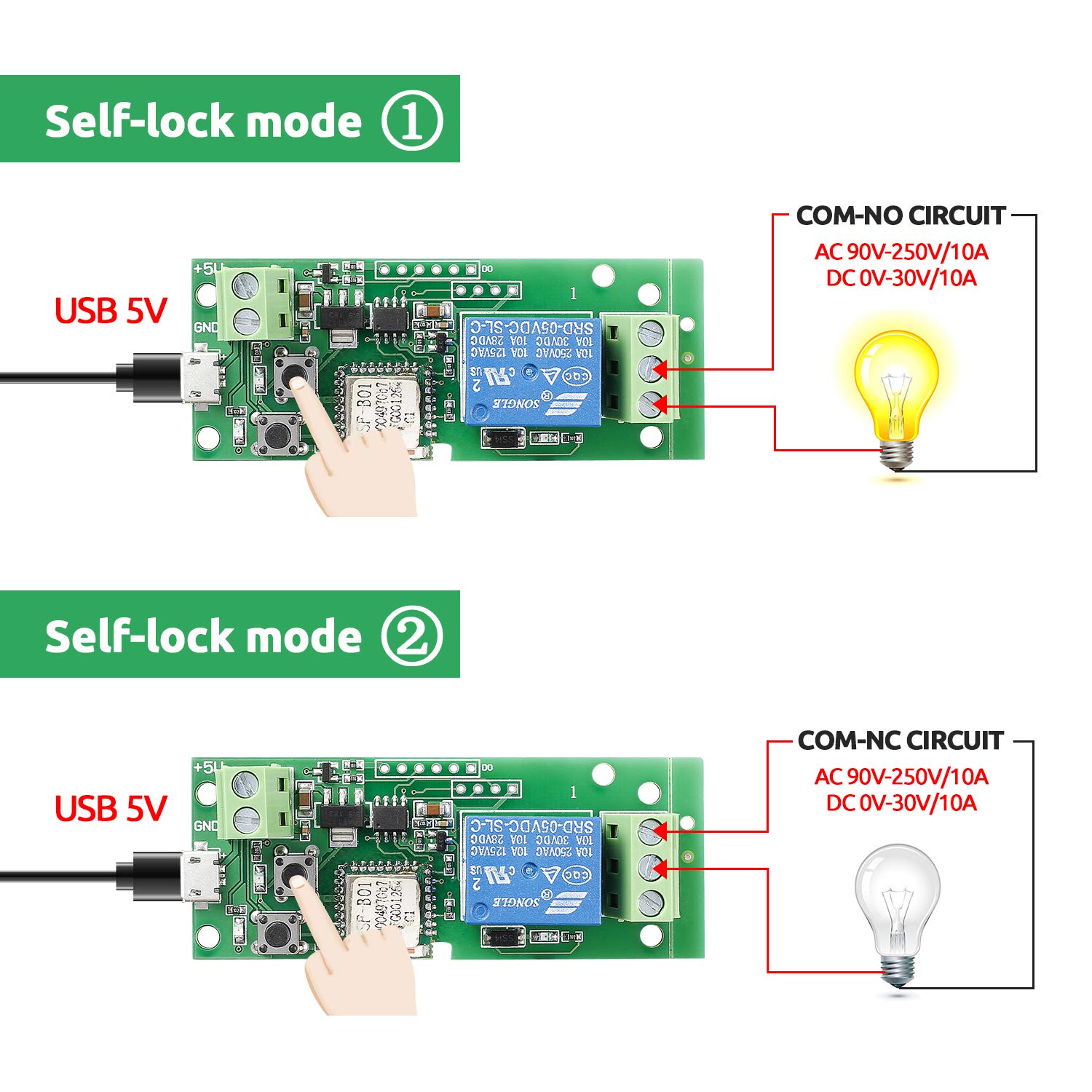 SunFounder USB DC 5V Module Smart Home Wireless Switch Controller with APP, Ba Applied to Access Control, Turn on PC, Garage Door,Learning Program