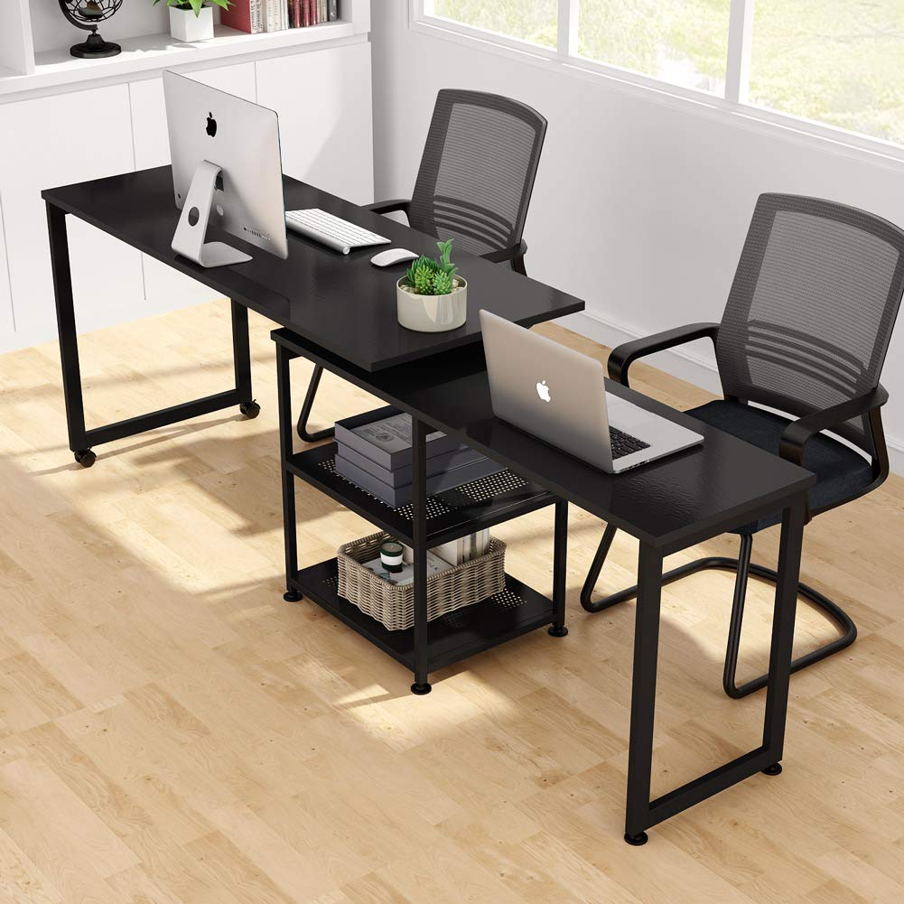 Tribesigns Reversible L-Shaped Desk with Storage Shelves, 360° Free Rotating Corner Computer Desk 55 inch Large Modern Office Desk Study Writing Table Workstation for Home Office (Black)