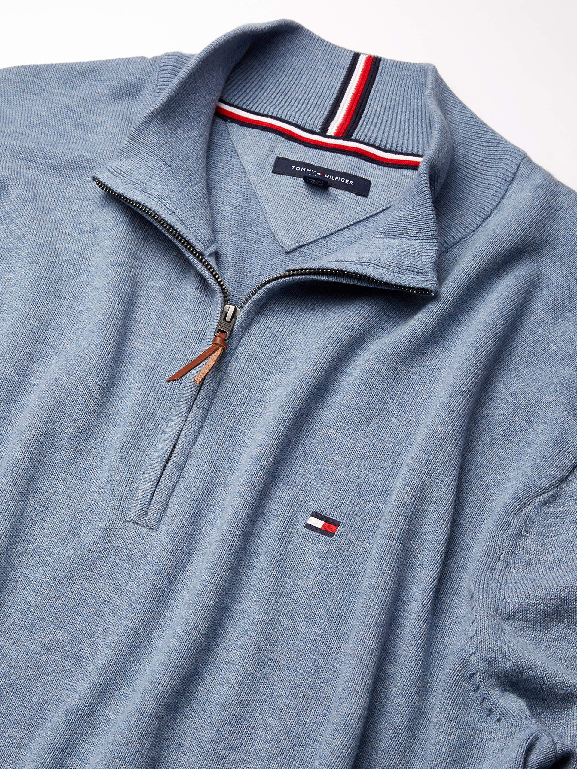 Tommy Hilfiger Men's 1/4 Zip Pull-Over Sweater, Sky Captain/Multi, Small