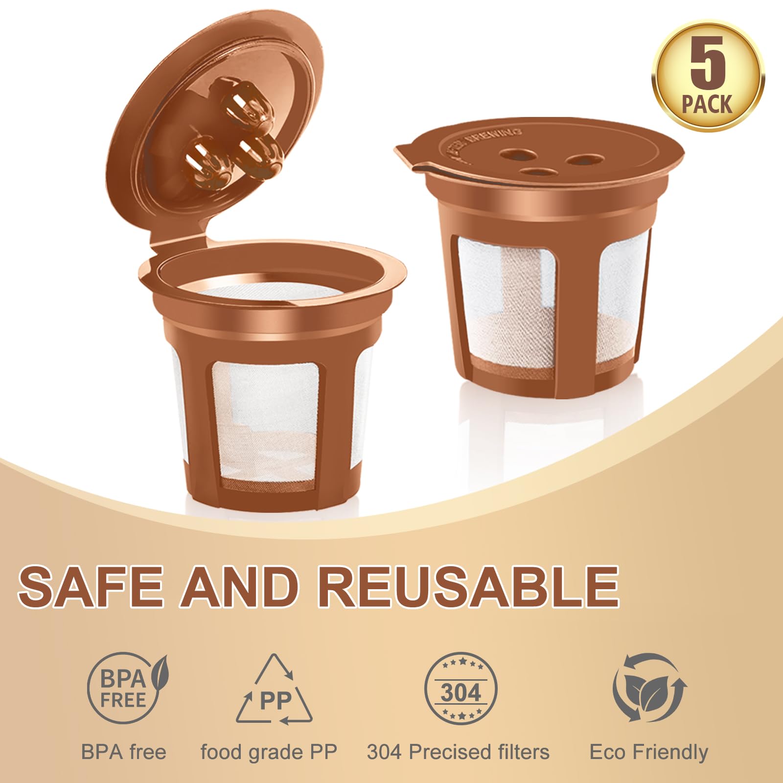 Reusable Coffee Filter for Ninja Coffee Maker, 2 Pack K Cups Reusable Coffee Pod #4 Cone Coffee Maker Filter Stainless Steel for Ninja DualBrew Pro Coffee Maker CFP201 CFP300(1 Cone Filters; 2 K Cups)