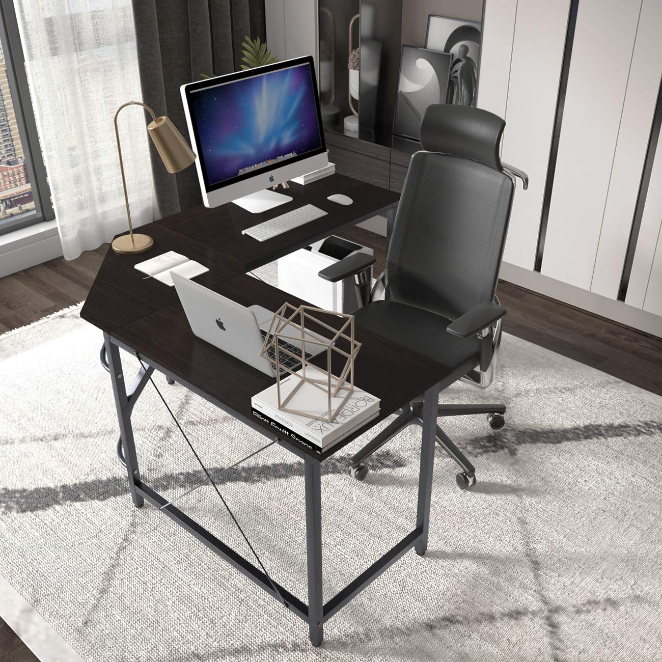 SogesGame 55 inch Corner Gaming Desk, L-Shaped Writing Studying Desk, Corner Desk with Cup Stand, Home Office Computer Desk, Desktop Computer Workstation,Suitable for Home Office Bedroom