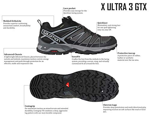 Salomon X Ultra 3 Gore-TEX Hiking Shoes for Men, Castor Gray/Beluga/Green Sulphur, 10.5