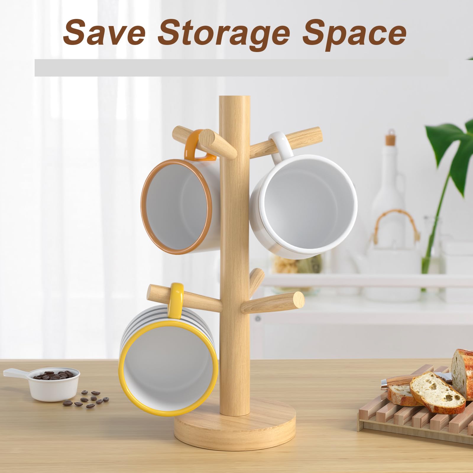 ToolinHand Rust Resistant Wooden Mug Stand, 6 Packs, 6 Large Capacity Mugs