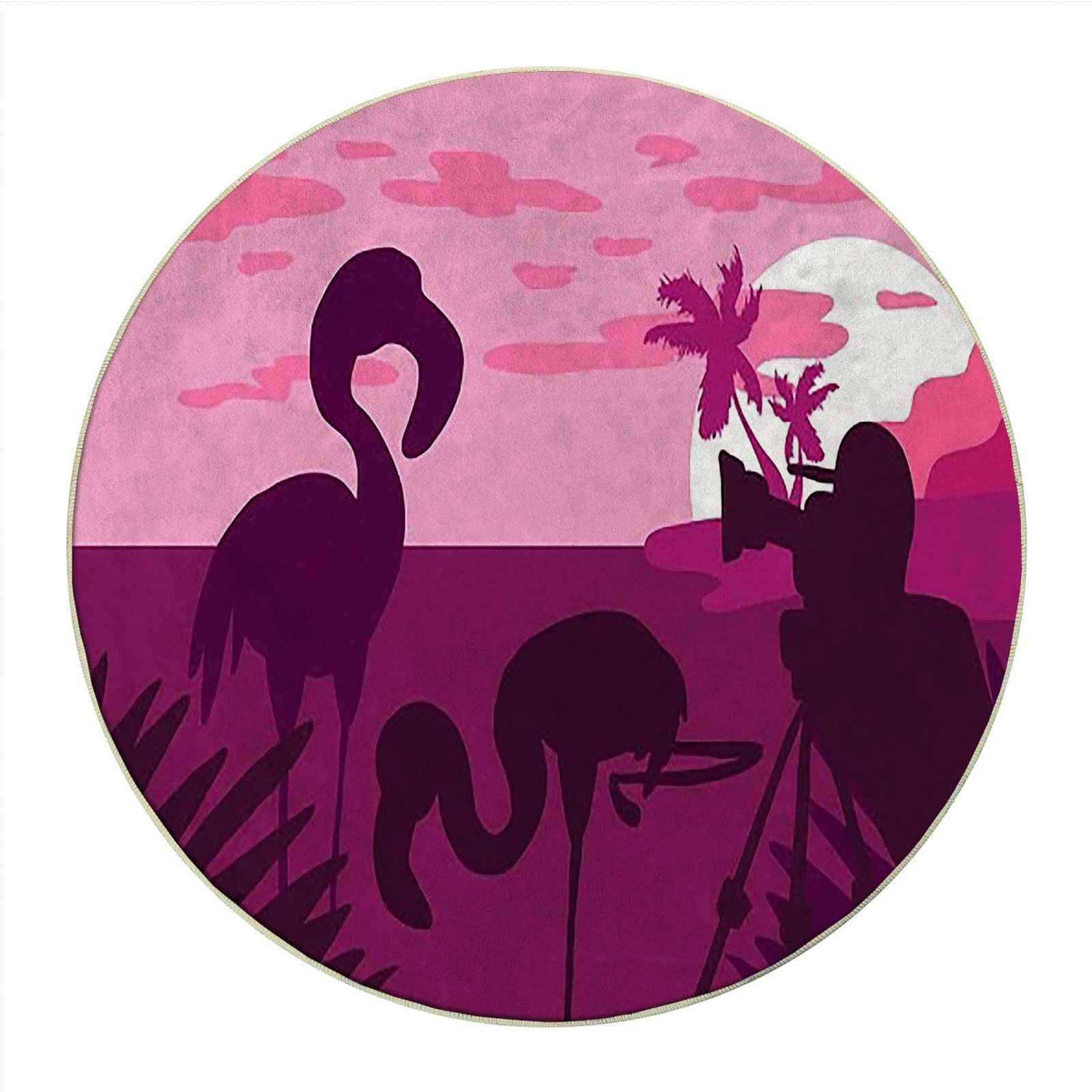 Round Chair Mat for Carpet Flamingo Thick Floor Mats for Low Black Anti Slip ECO Friendly Floor Mat for Office/Home 4 FT