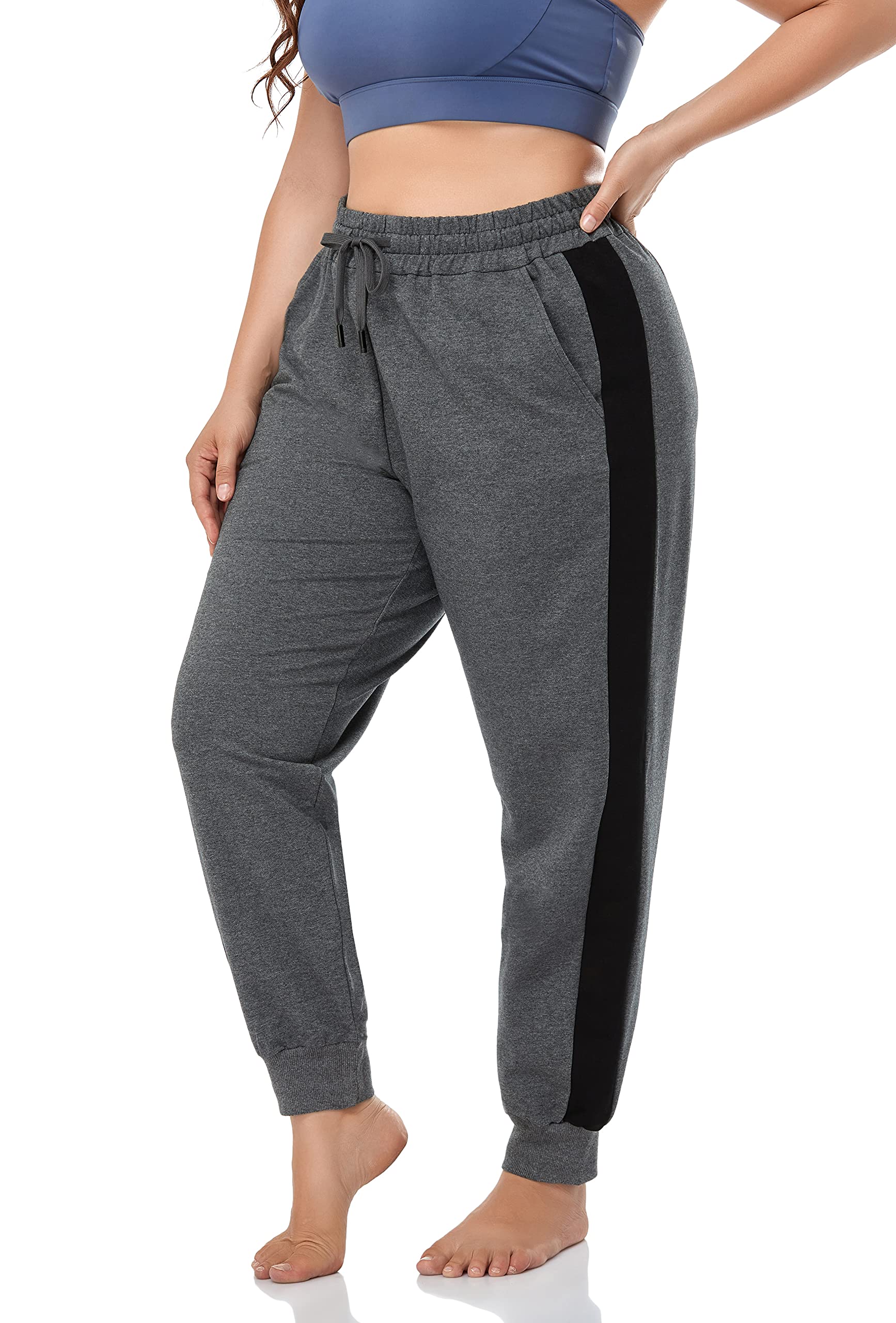 ZERDOCEAN Women's Plus Size Sweatpants Jogger Workout Pants Active Wear Casual Lounge Pants Drawstring Dark Gray 2X