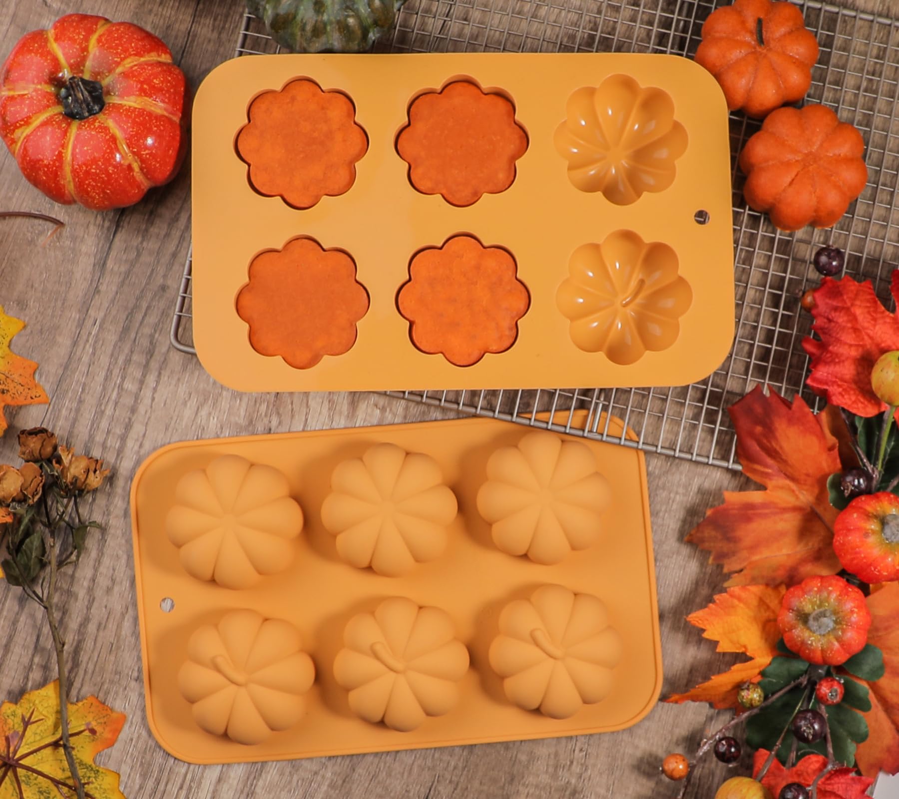Webake Pumpkin Cake Mold Silicone 3D Pumpkin Cupcake Pan for Baking Dessert Mousse Mold Tray for Halloween Thanksgiving (2 PCS)