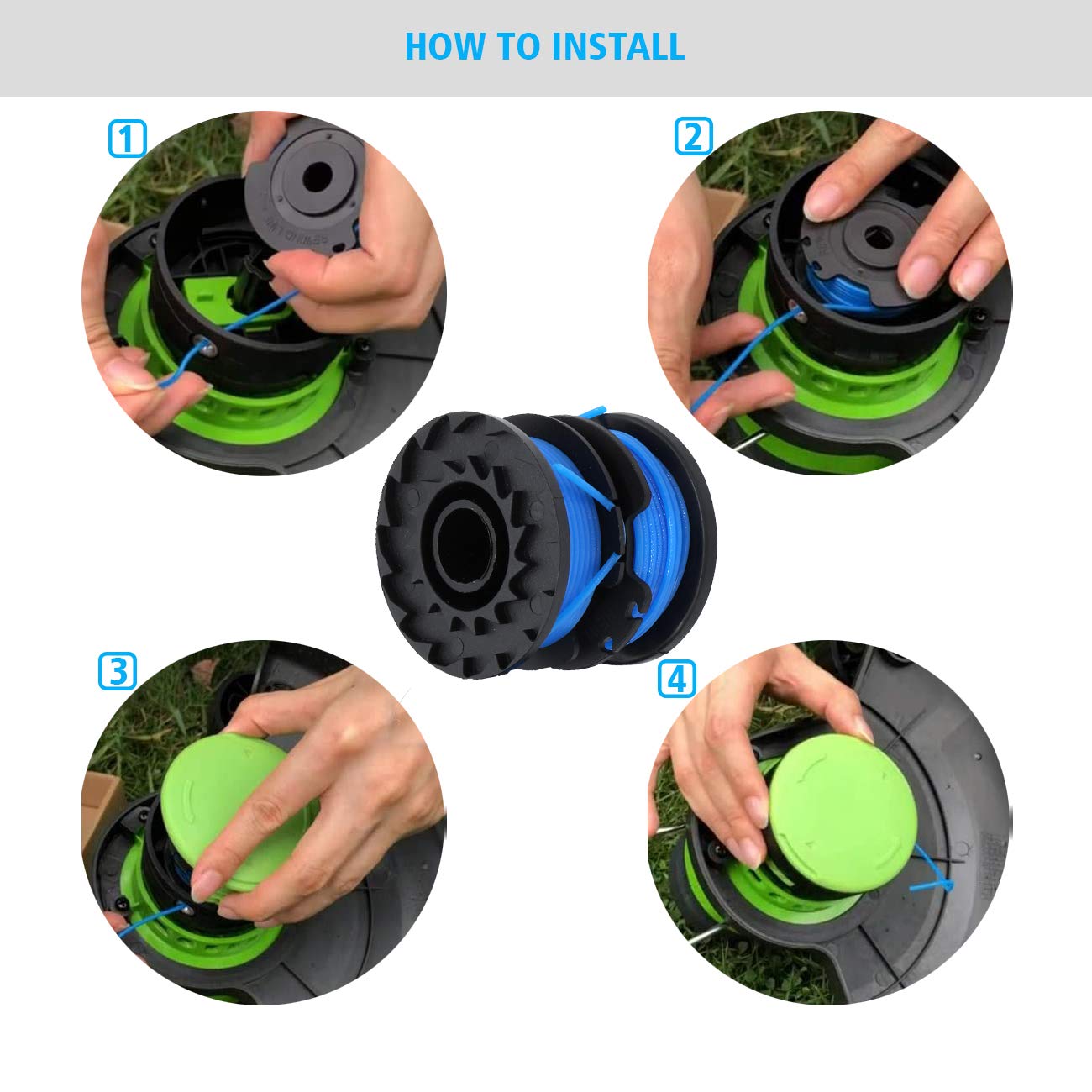 Trimmer Replacement Spool 29092 Compatible with Greenworks Weed Eater String 24V and 40V Cordless Edger Spool Refills Parts, 0.065 inch greenworks trimmer string replacement Line (8 Packs Plus 2 Cap)