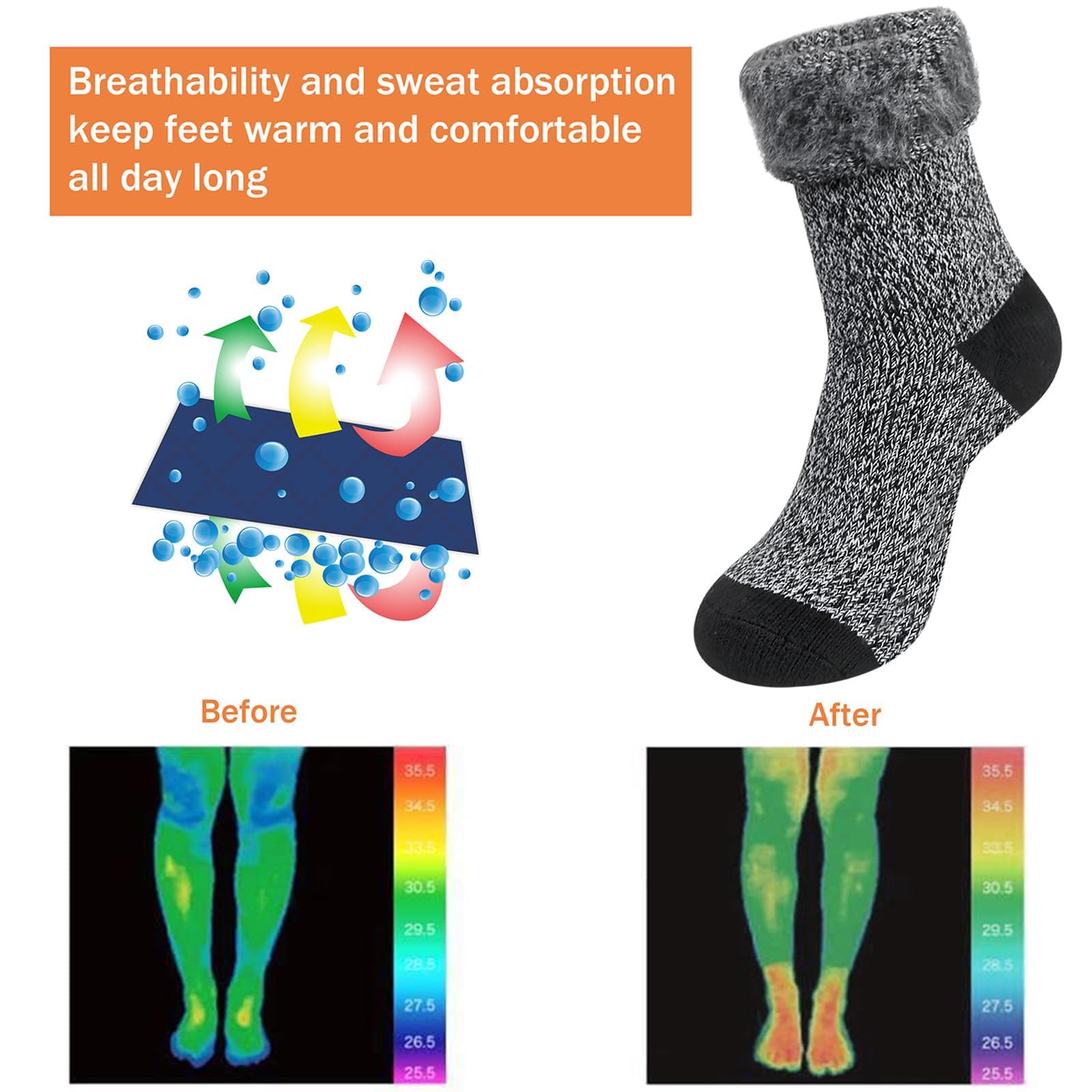 Thermal Socks for Men Thick Insulated Heated Socks Winter Warm Socks for Cold Weather(Gray)