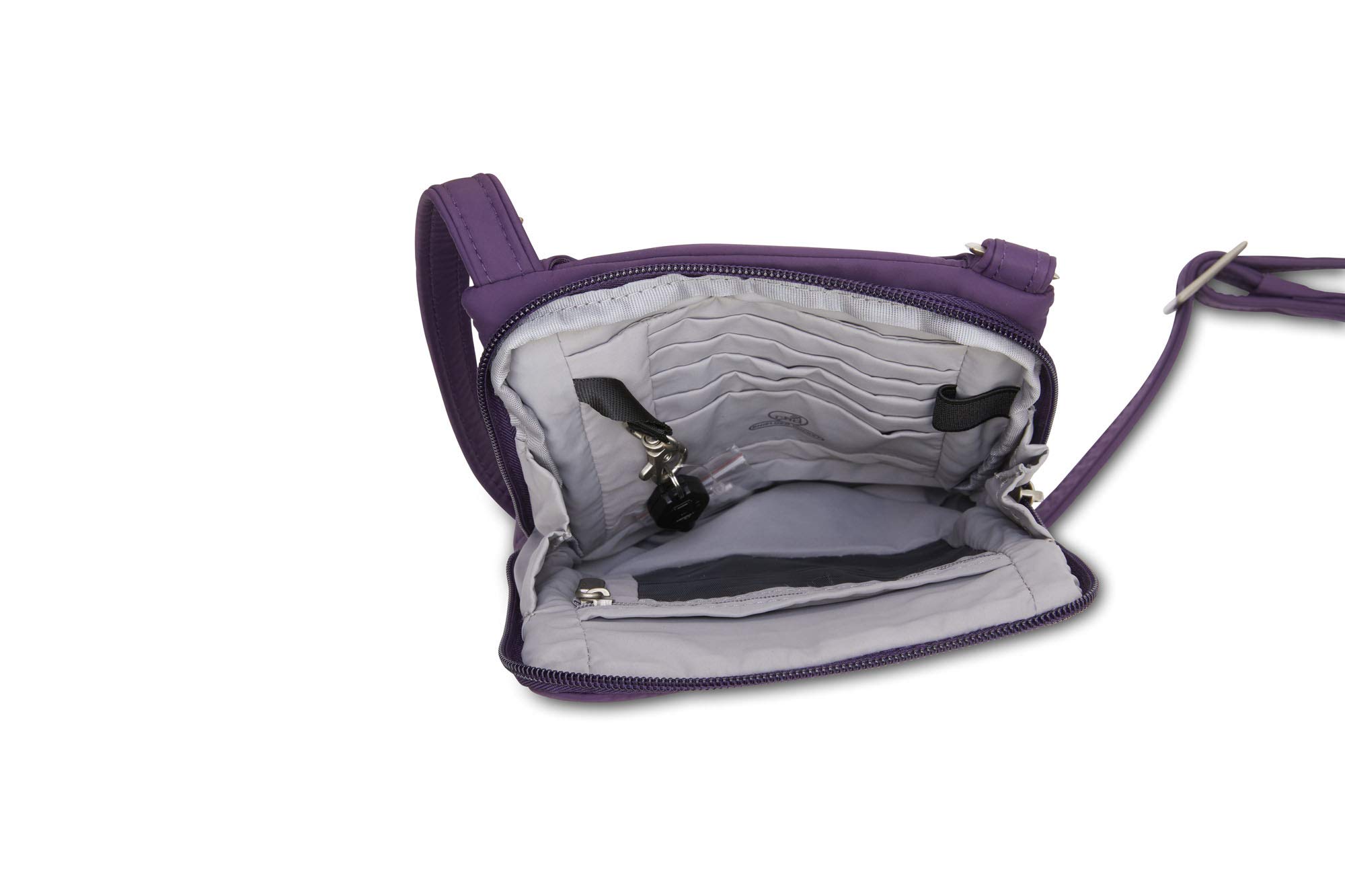 Travelon Anti-Theft Classic Light Mini Crossbody Messenger Bag (One Size, Purple/Grey Lining)