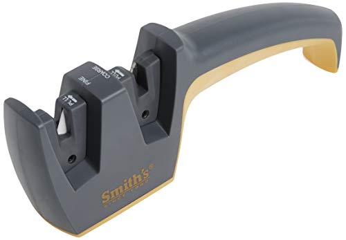 Smith's 50090 Pull-Thru Knife Sharpener - Grey - Coarse & Fine Sharpeners - Non-Slip Rubber Base β Straight & Serrated Blades β Pocket, Hunting, Sport Knives