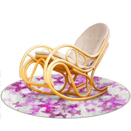 Round Office Chair Mat for Hardwood Floor Butterfly Thick Hard Floor Protector Purple Non-Slip Floor Mats Office Rug Floor Protectors 2 FT