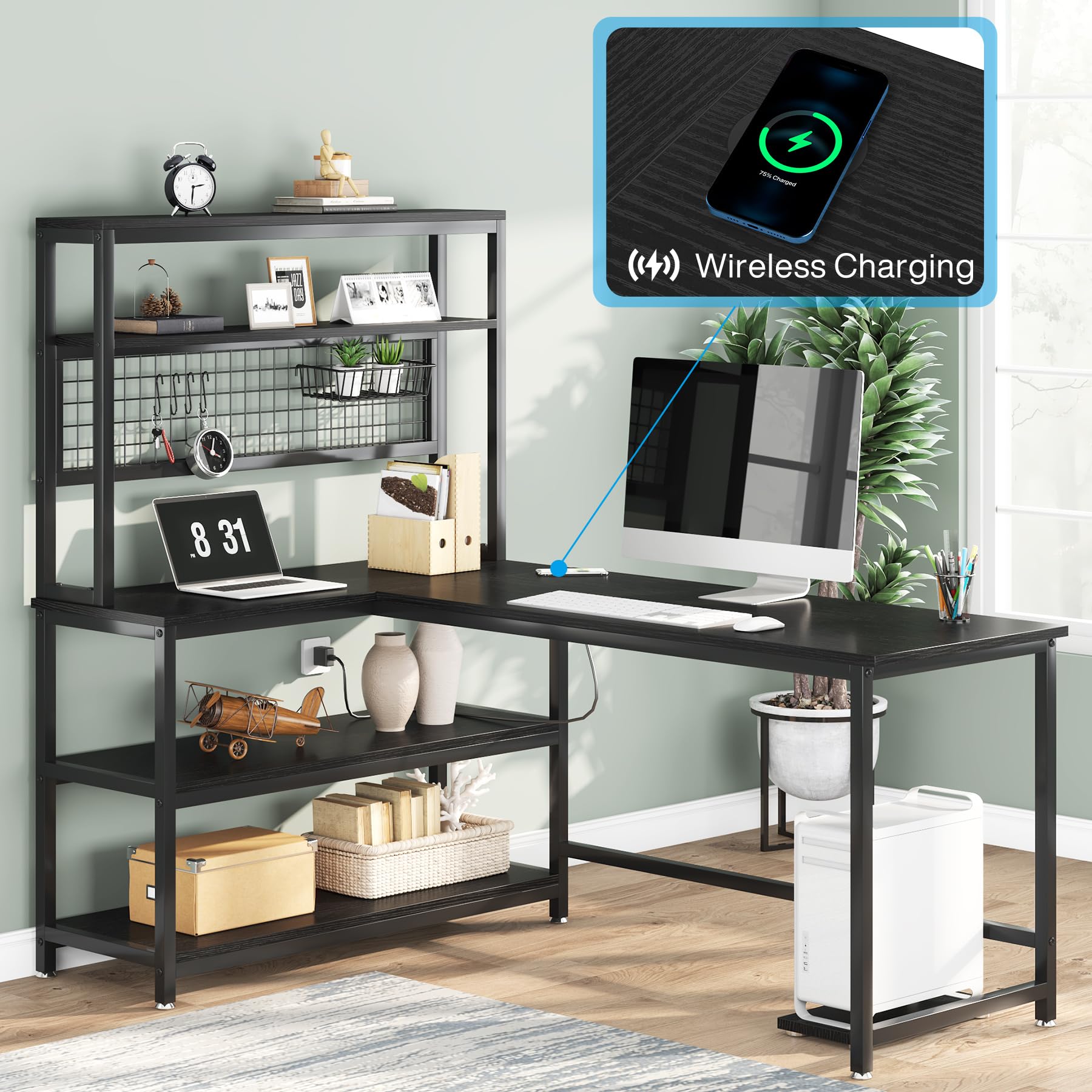 Tribesigns 67" Large Computer Desk with 9 Storage Shelves, Office Desk Study Table Writing Desk Workstation with Hutch Bookshelf for Home Office (Rustic)