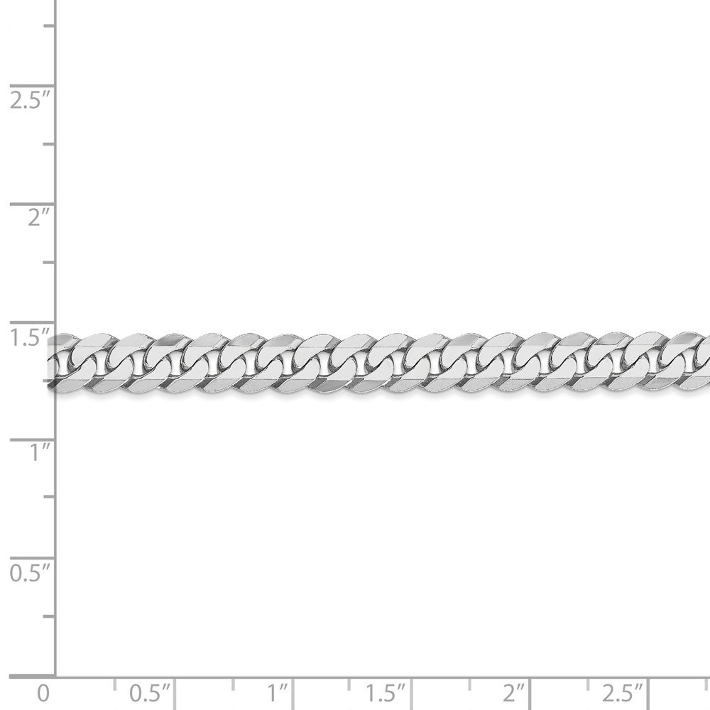 Solid 14k White Gold 6.25mm Beveled Curb Cuban Chain Bracelet - with Secure Lobster Lock Clasp 7"
