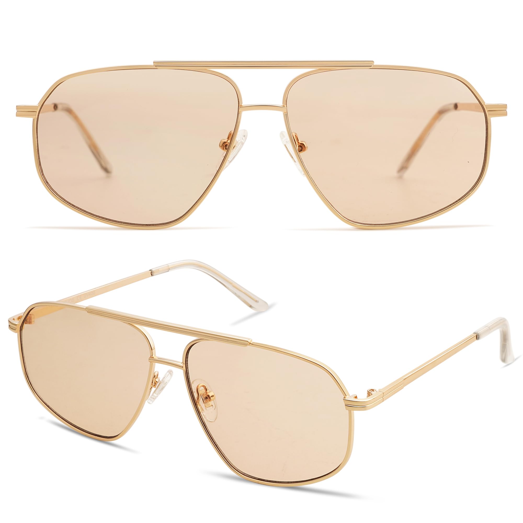 SOJOS Classic Retro Aviator Sunglasses for Women Men Vintage Hexagonal Metal Frame UV400 Lenses SJ1200, Gold/Light Brown