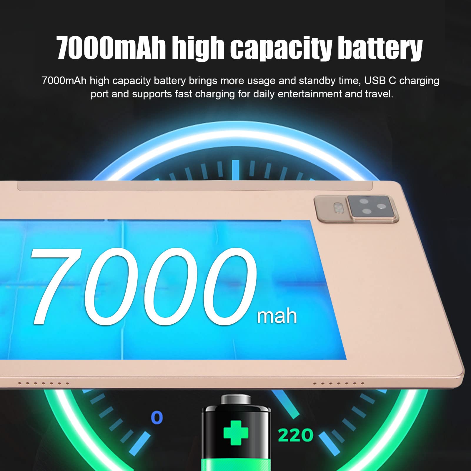 Vikye Android 12 Tablet, 10.1 FHD Display, 8 Core CPU Processor, 6GB RAM 256GB ROM, 3 Card Slots, 5G WiFi Dual Camera Tablet (US Plug 100β240V) (Gold)