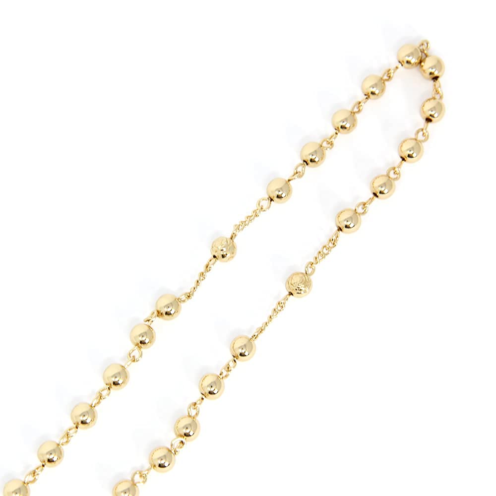 SM Stainless Steel Gold Silver Rosary 3mm-8mm CCB Beads Cross Y Necklace 20β-30β Chain for Women Men (6mm 20" (2) - Gold)
