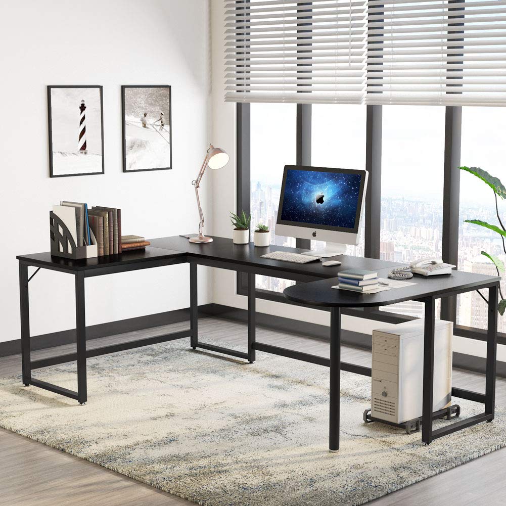 Tribesigns U Shaped Desk, Large L-Shaped Desk Corner Computer Office Desk Writing Table with Printer Stand, 78.7 x 47.2 inch Executive Workstation Desk for Home Office(Matte Black)