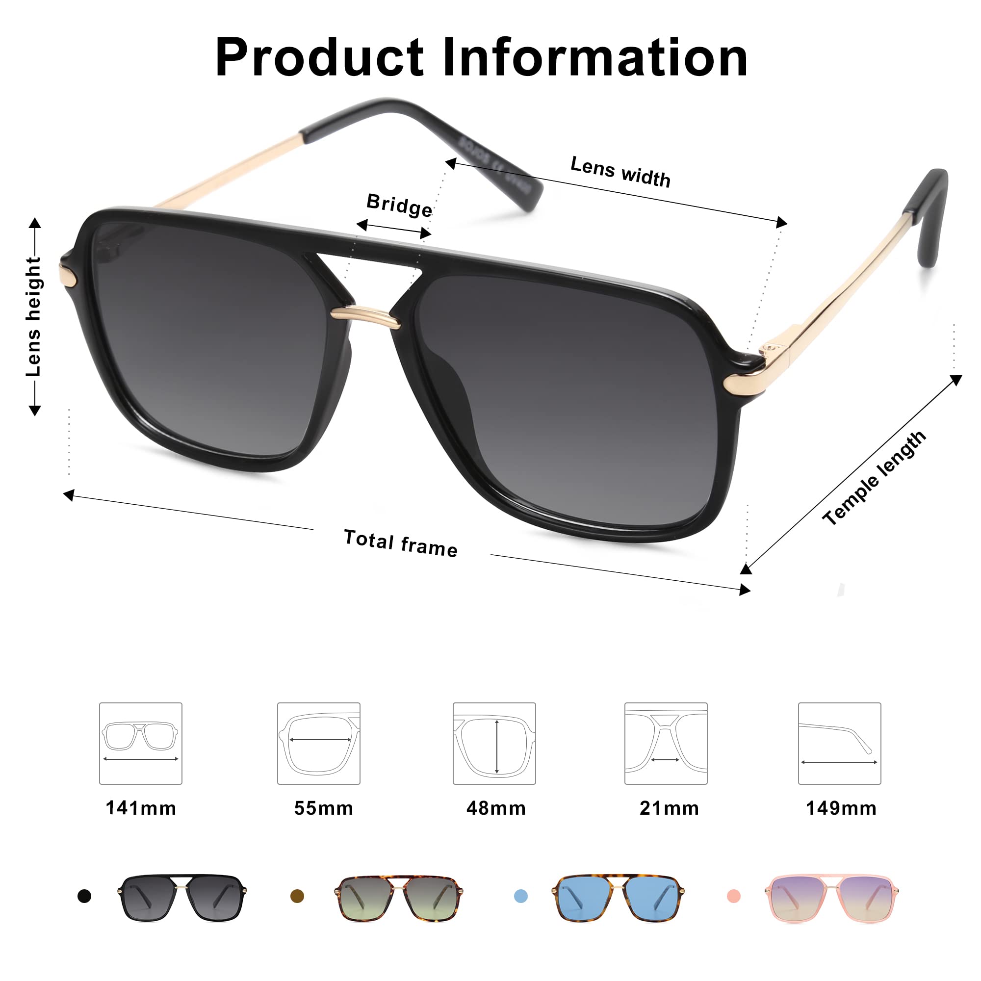 SOJOS Sunglasses for Women & Men, Square, Retro, Polarized Lens, Trendy Aviator, 90s Shades (SJ2229, Black Yellow)