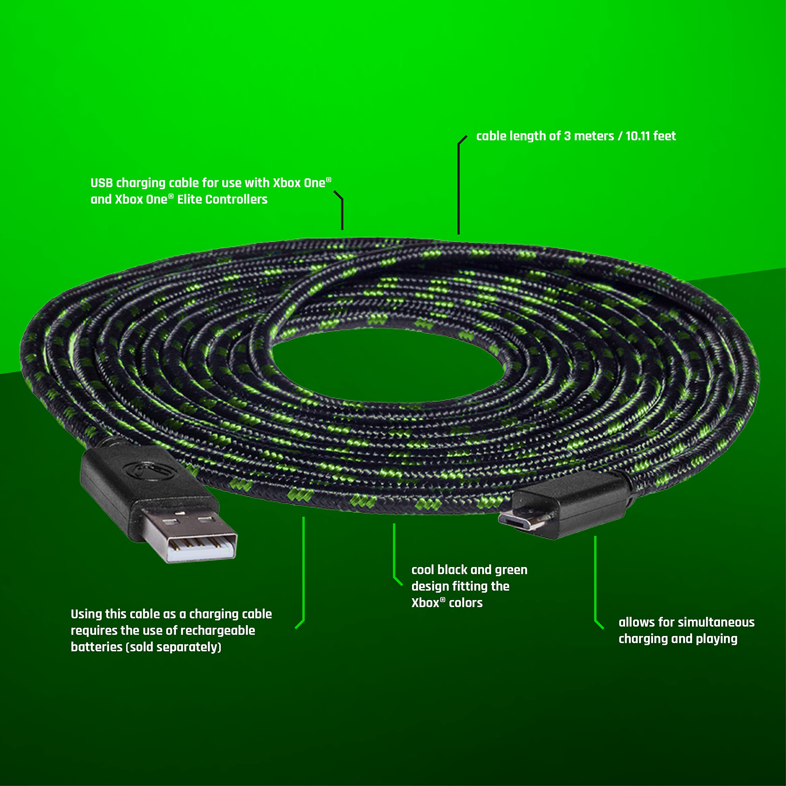 Snakebyte Snakebyte USB Charge:Cable - 3 m (9.84 feet) long Charging Cable for XBOX One Controllers and Batteries - Xbox One