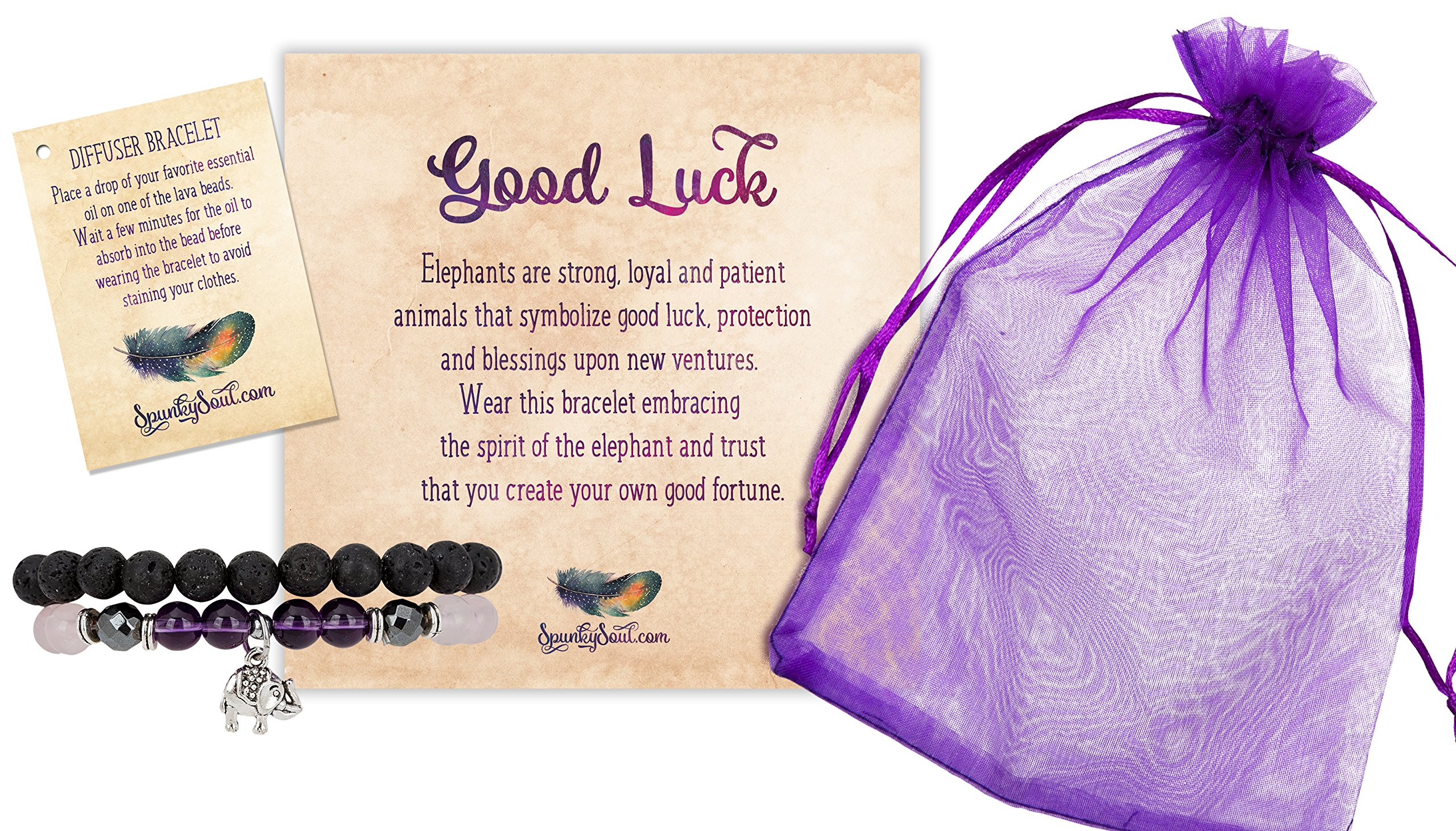 SPUNKYsoul Discontinued Rose Quartz, Hematite, Lava Diffuser Good Luck Elephant Stretch Bracelet Stack Collection