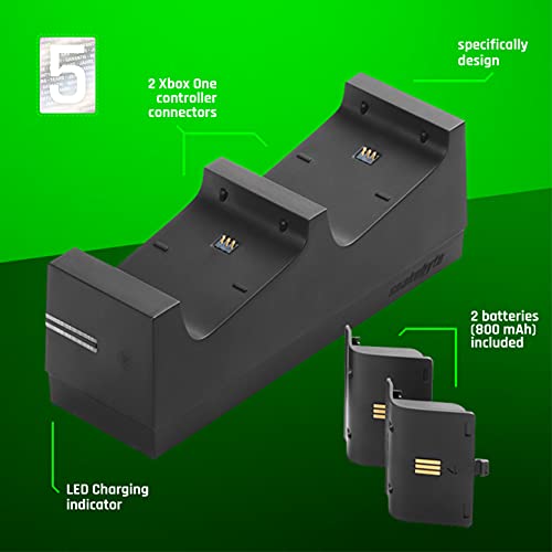 Snakebyte Xbox One Twin:Charge X - Charging Station for Xbox One and Xbox One Elite Controller - Includes 2 Rechargeable Batteries - LED Charging Indicator - Overcharge Protection – USB-C