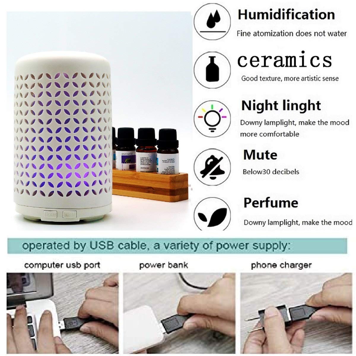 TOP Modern Ceramics design humidifier,Automatic Shut-Off Ultra-Quiet Operation for Baby Nursery,Bedrooms Office