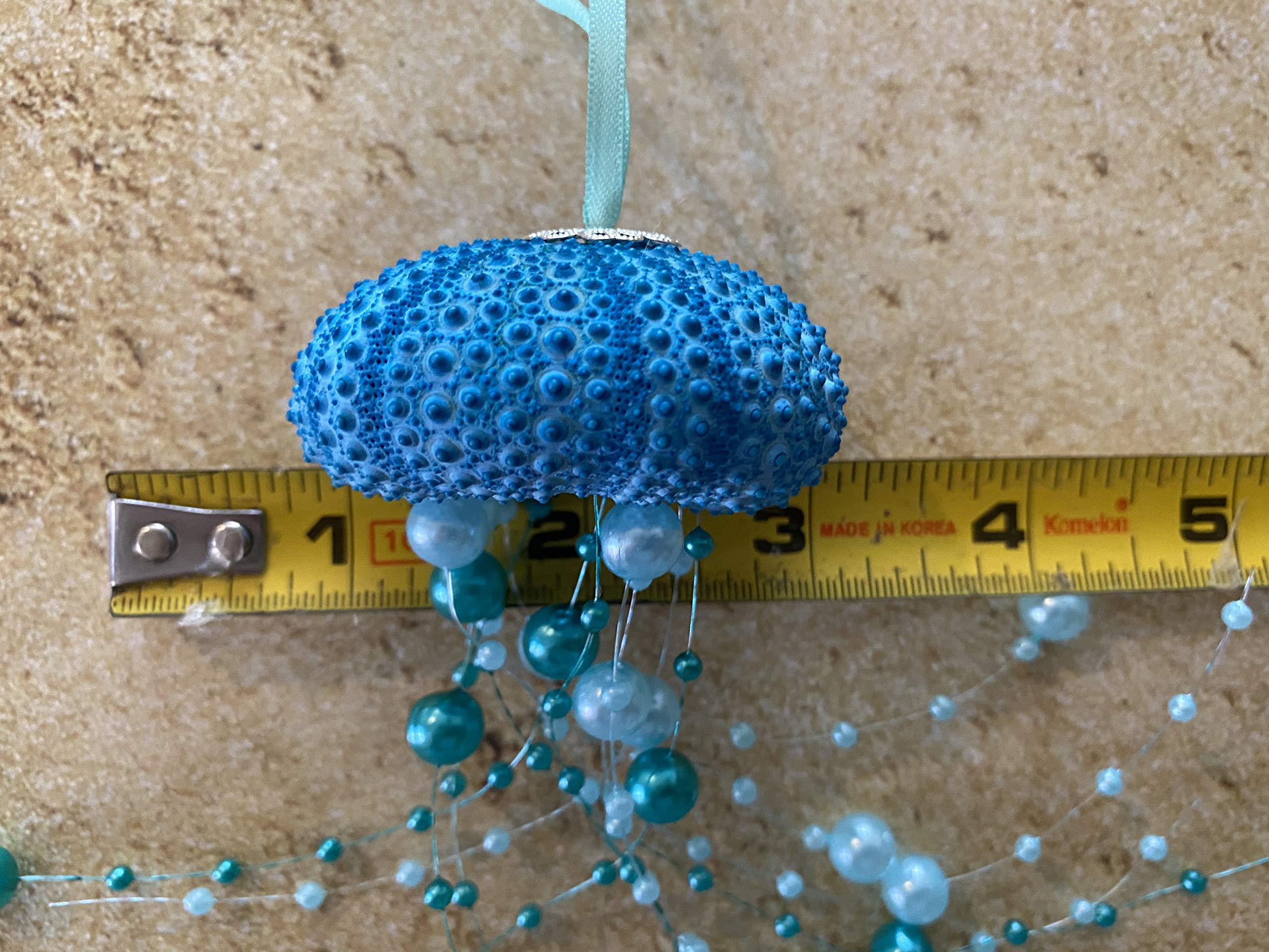 Tropical Blue Turquoise Sea Urchin Jellyfish Christmas Ornament, Beach Theme Holiday Decorations