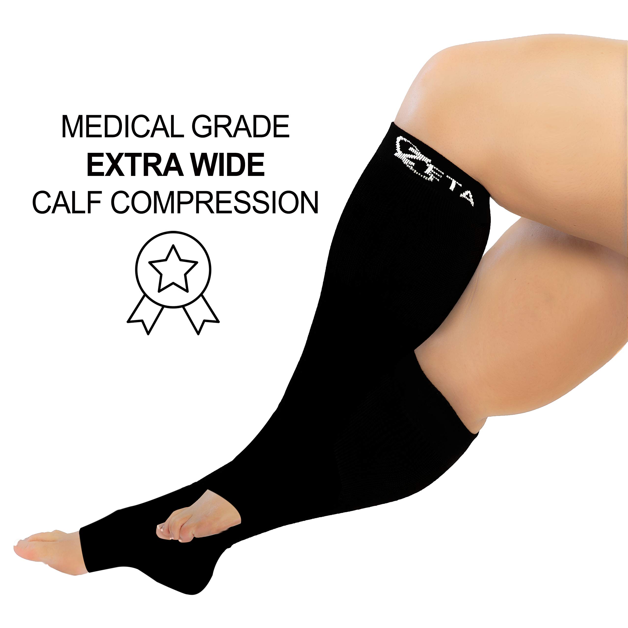 Zeta Wear Plus Size Open Toe Leg Sleeve Support Socks - Wide Calf Compression Open Toe Socks Men and Women Amazing Fit, Travel, Flight Socks, Compression & Soothing Relief, 1 Pair, Size 3XL, Black