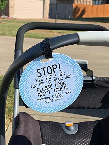 Three Little Tots Two Pack - Blue Boy No Touching Baby Car Seat and Stroller Signs - CPSIA Safety Tested