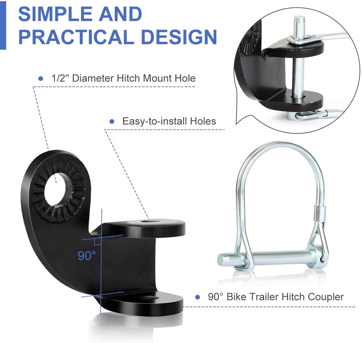 Wellshine 2 Set Bike Trailer Hitch Bicycle Stainless Steel 12.2MM-Hitch Coupler Compatible with Burley Trailers Adapter Replacement Connector to Pets Stroller (90°Coupler)