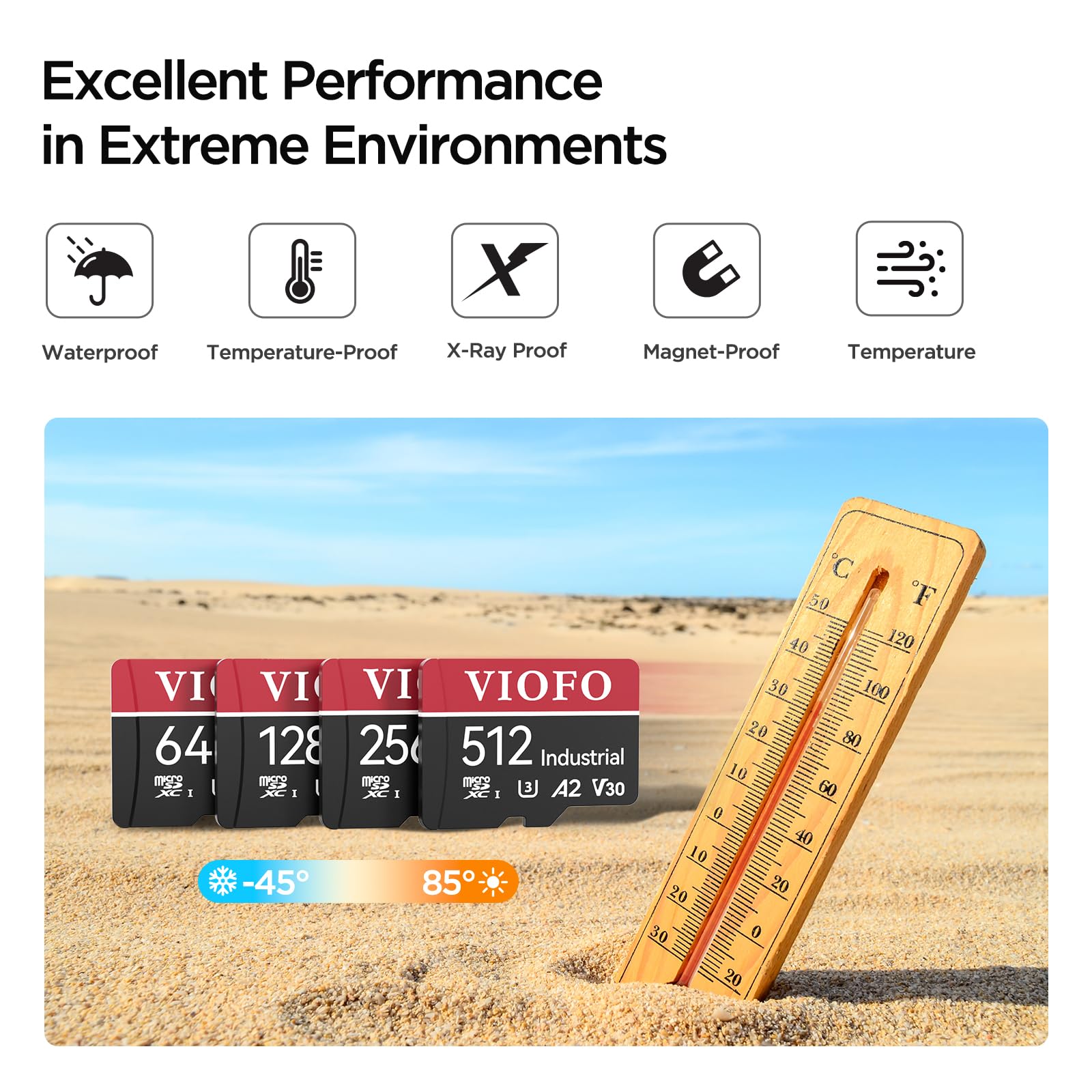 VIOFO 64GB Industrial Grade microSD Card, U3 A2 V30 High Speed Memory Card with Adapter, Support Ultra HD 4K Video Recording