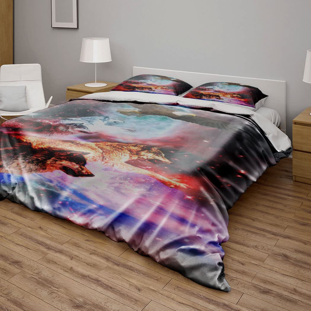 SCXHEN Duvet Cover Set Twin Size 2 Pieces Galaxy Starry Space 3D Outer Sky Star Printed Eagle Wolves Mars Cute Bedding (1 Comforter Cover 68"x90" with 1 Pillow Sham)