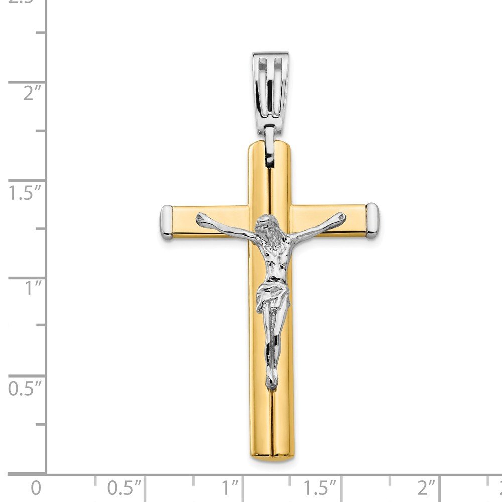 Solid 14k Yellow and White Gold Two Tone Crucifix Cross Pendant Charm - 51mm x 27mm