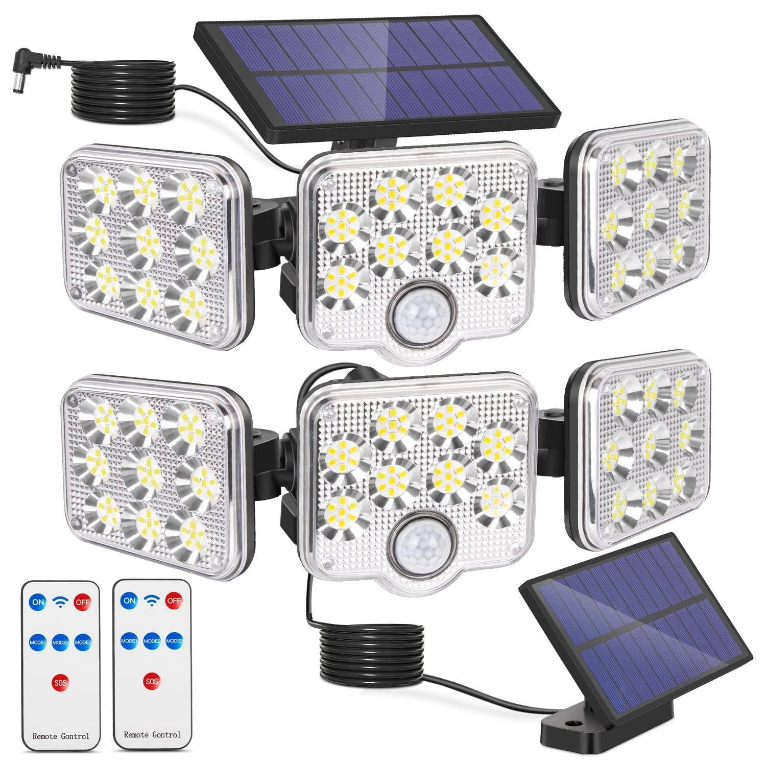 Solar Motion Lights Outdoor 2 Packs, Solar Flood Light with Remote, Solar Security Lights, Security Pendant Light Kits for Indoor Home Shed Gazebo Porch, with Adjustable Solar Panel and 15.4Ft Cord