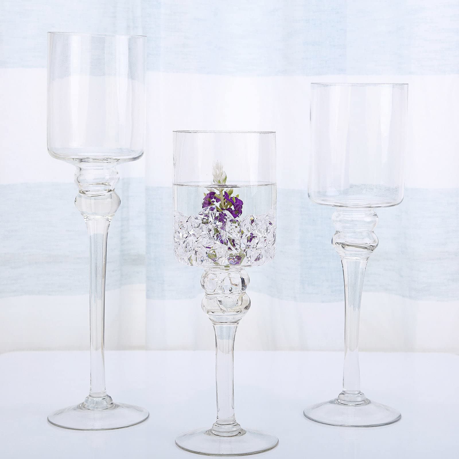 Tableclothsfactory Set of 3 Clear Long Stem Glass Cylinder Flower Vase Tabletop Candle Holders