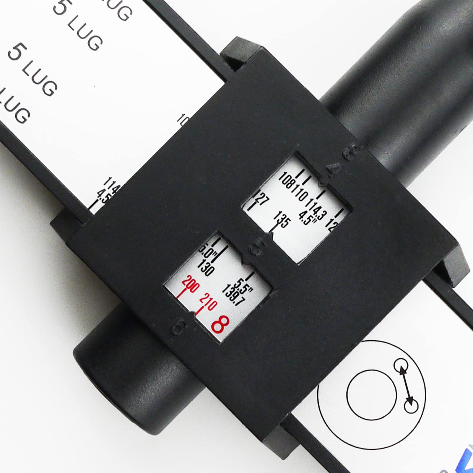 WHEEL CONNECT PCD Gauge，Wheel/Rim Bolt Pattern Measuring Tool, PCD Ruler, Sliding Caliper for 4 5 6 8 Holes