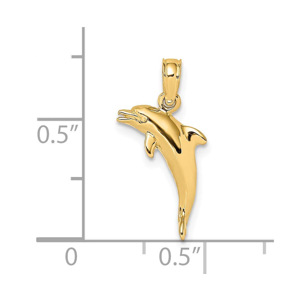Solid 14k Yellow Gold 3-D and Textured Mini Dolphins Jumping Charm Pendant - 7mm x 15mm
