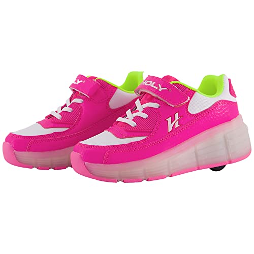 SDSPEED Kids Roller Skate Shoes with Single Wheel Shoes Sport Sneaker LED Pink