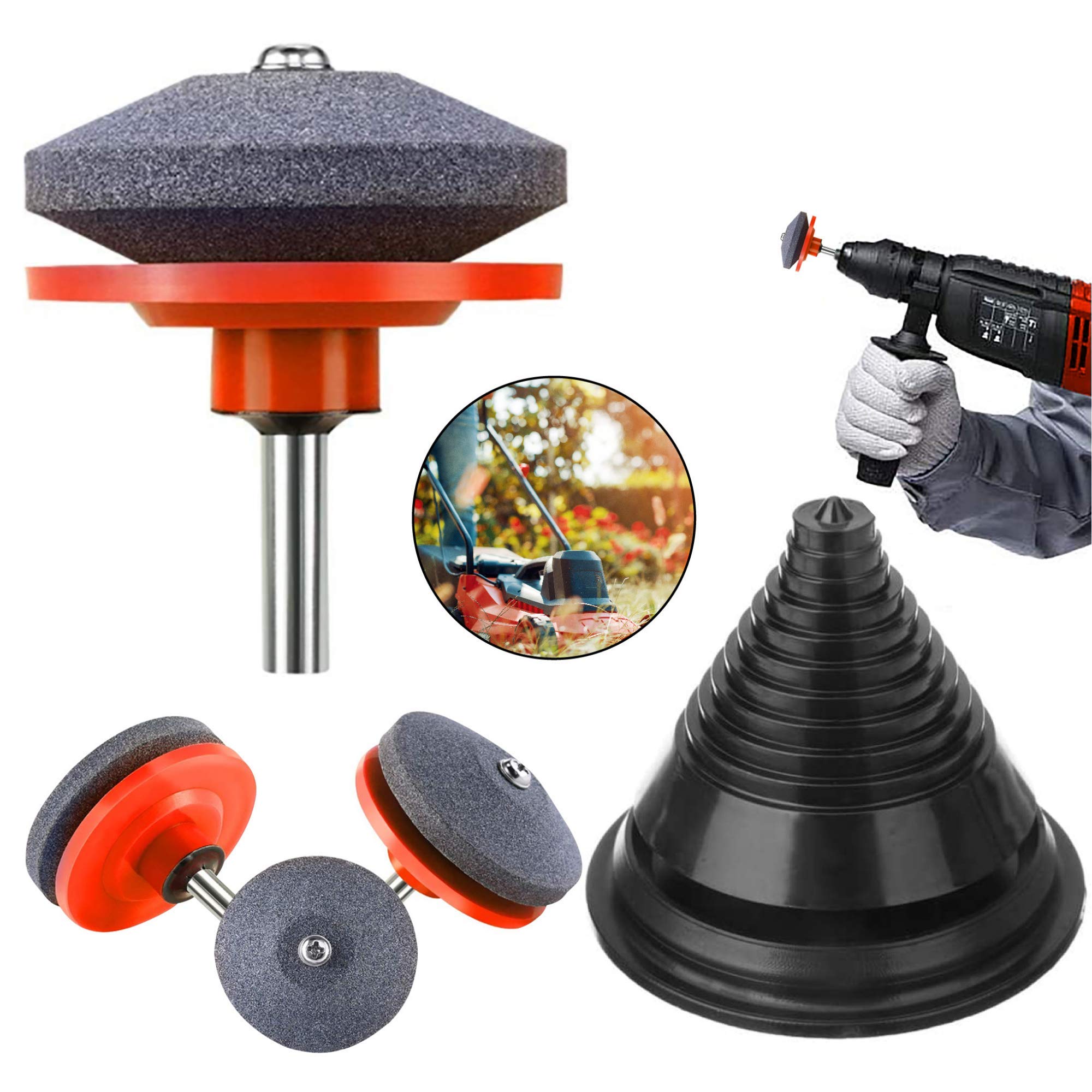 Righthome 4 PCS Lawn Mower Blade Sharpener for Drill, Universal Lawn Tool, Lawnmower Sharpener for Power Drill Hand Drill and Lawn Mower Blade Balancer, Drill Bit Sharpener