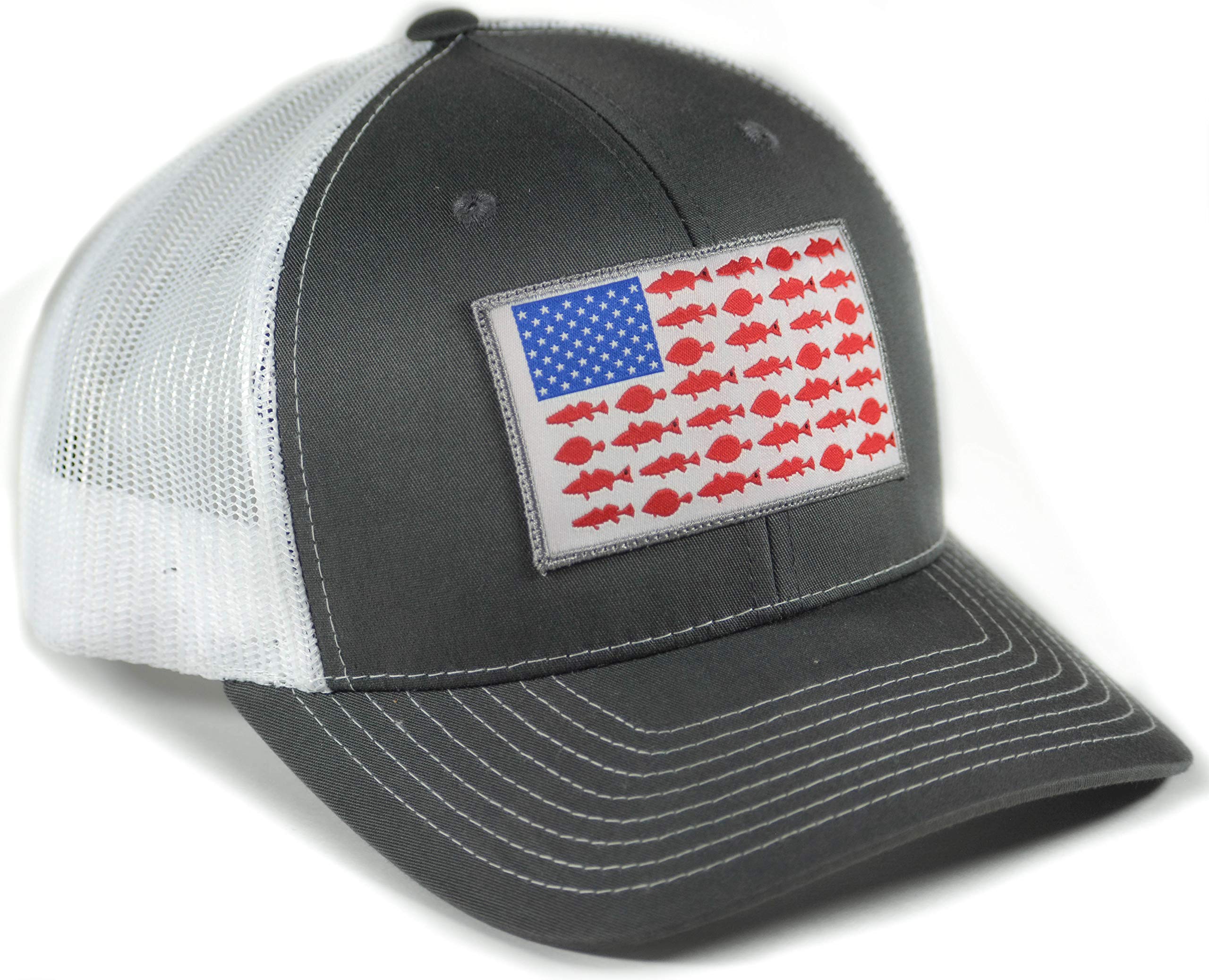 Uno Mas American Flag Gulf Slam Trucker Hat Redfish Flounder Trout Mesh Snapback Caps