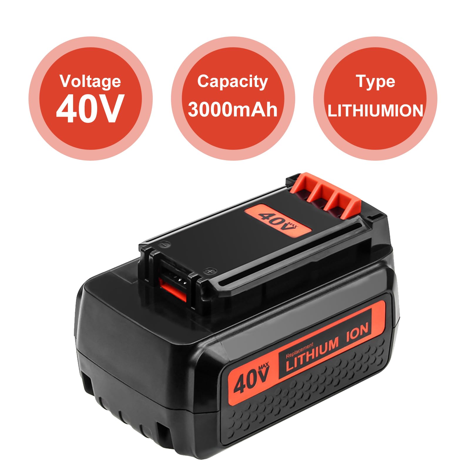 TOPBATT 2-Pack 3000mAh 40 Volt Max Battery Replacement for Black and Decker 40V Lithium Battery LBX1540 LBX2040 LBX2540