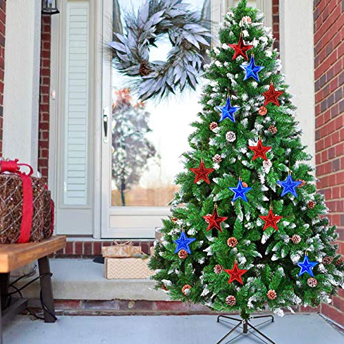 Whiidoom 12PCS Christmas Star Ornaments 2.76" Shatterproof Hanging Christmas Decoration for Holiday Wedding Party (Red)
